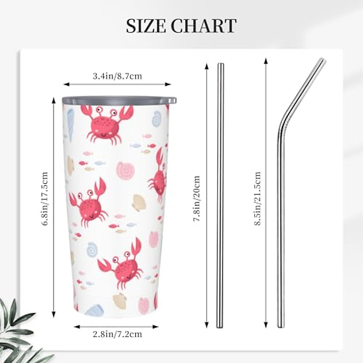 Yaxongx 20oz Tumbler Crab Shells Fishes Double Wall Vacuum Insulated Coffee Mug with Lid and Metal Straw Brush Reusable Stainless Steel Water Bottle Travel Cup Gifts for Car Ice Drinks Hot Beverage