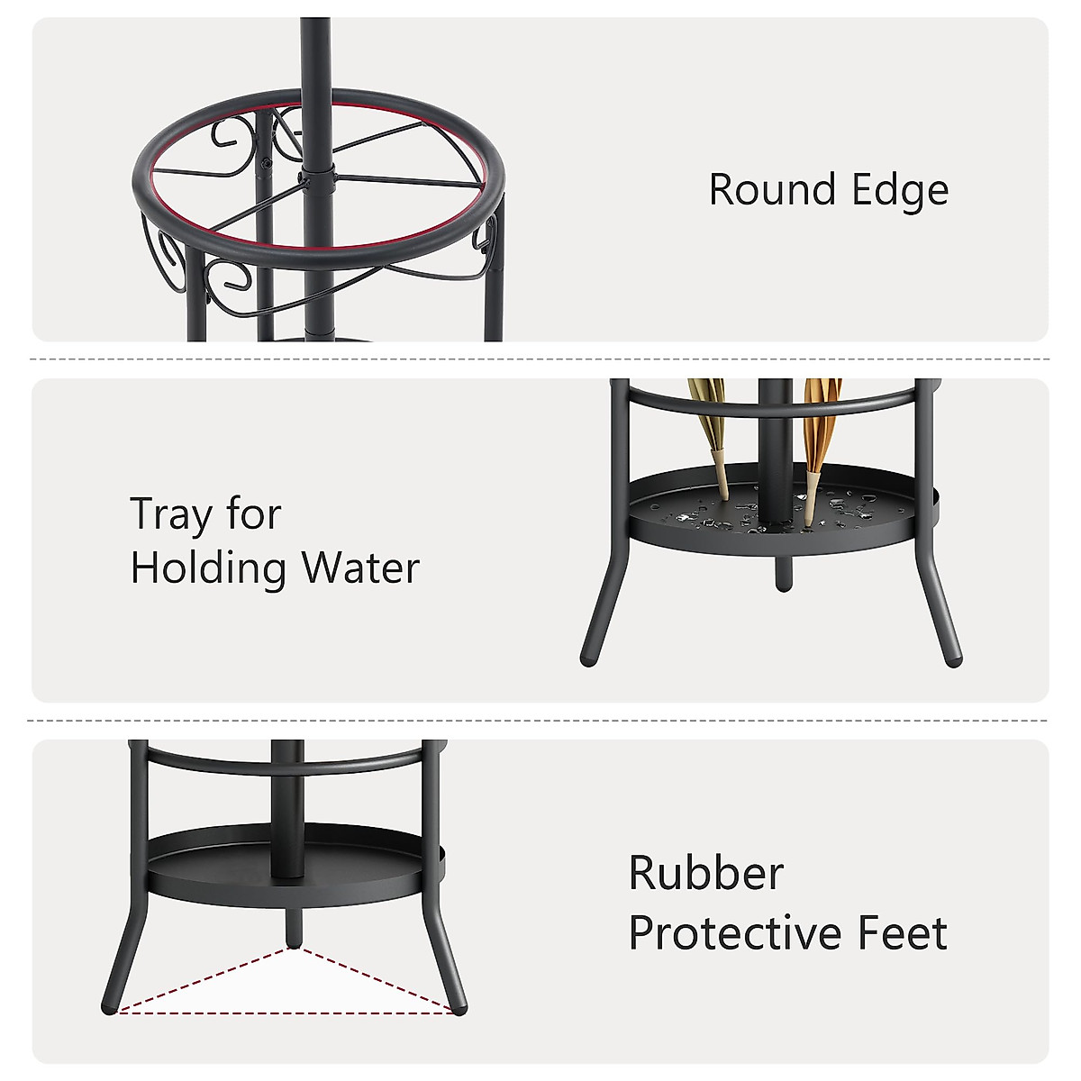 Tajsoon Coat Rack Stand with Umbrella Holder, Entryway Coat Hanger with 12 Hooks, for Living Room, Bedroom, Office