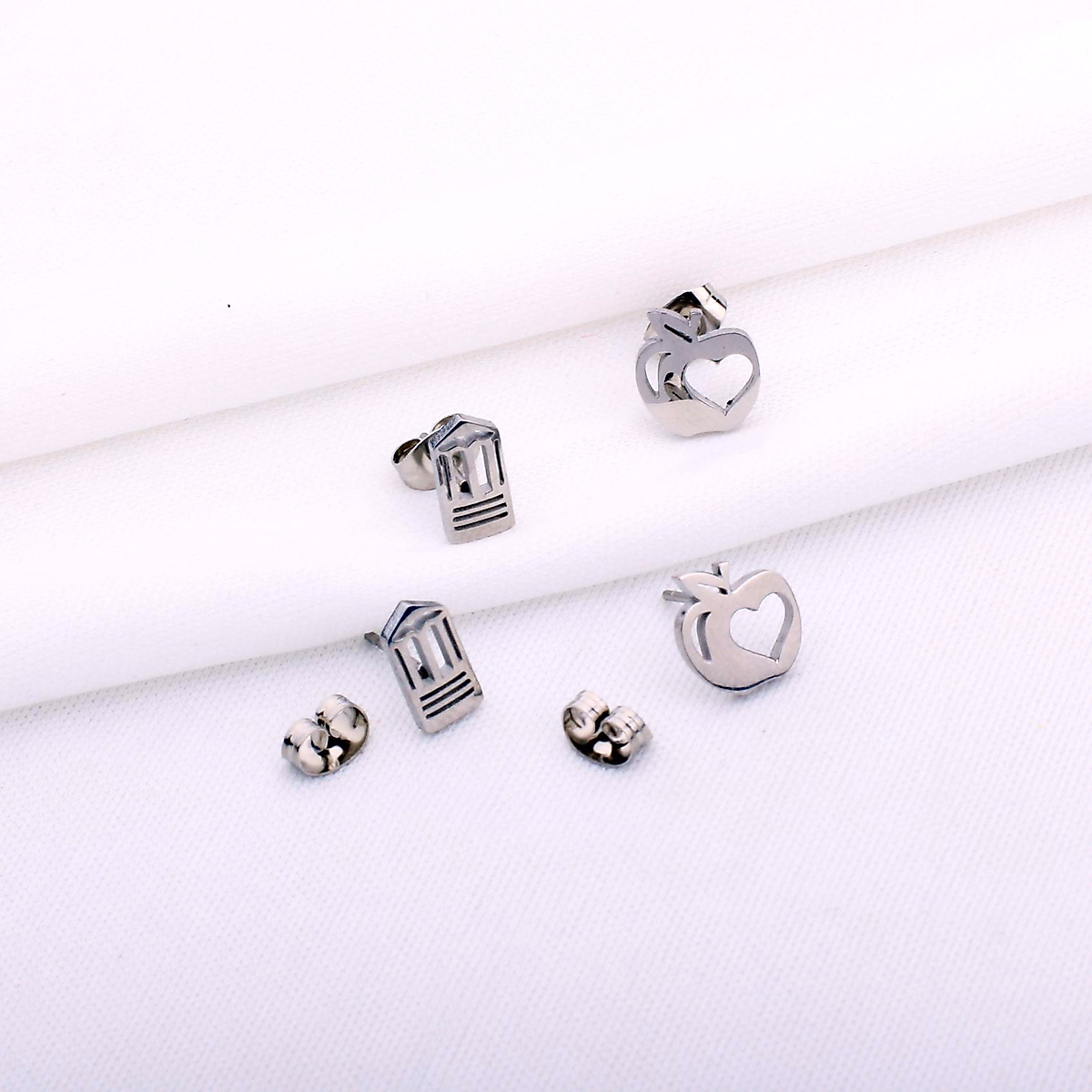 Teacher Stud Earrings 2 Pairs Apple Pencil Earrings Thank You Gifts for Teachers (Teacher Stud Earrings)