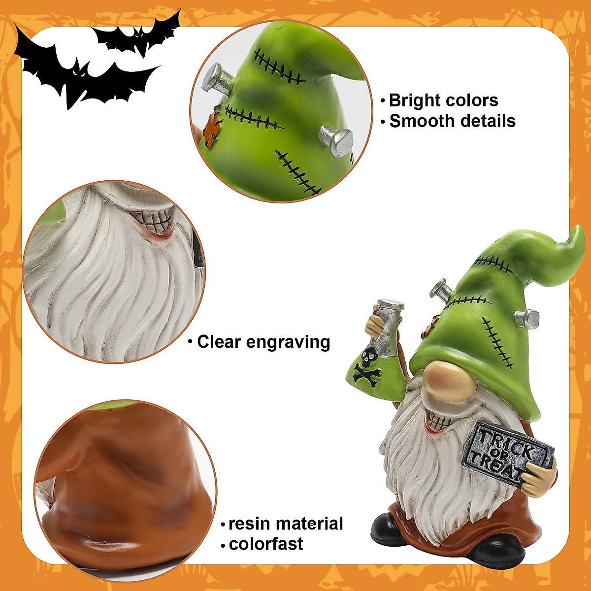 Geemuslly Halloween Gnomes Decorations Figurines Indoor Tiered Tray Table Top Centerpiece Mantle Office Desk Shelf Resin Witch Elf Decor Small Statues Home Ornaments Gift