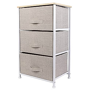 Simplify 3 Tier Vertical Storage Chest | Dresser | Nightstand | Fabric Drawers | Sturdy Steel Frame | Organizer | Bedroom | Closet | Easy to Assemble | Beige