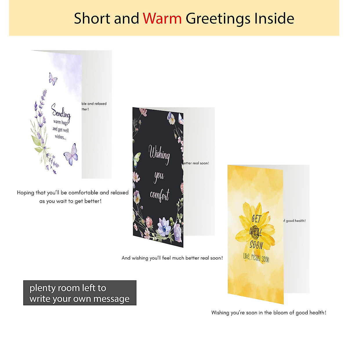 Nihuecne 24 Pack Floral Get Well Cards with Self-adhesive Envelopes, 4"x6" Boxed Prefilled Get Well Soon Greeting Note Cards to Friends, Relatives or Loved One, 24 Unique Designs