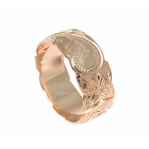Arthur's Jewelry Pink rose gold plated 925 sterling silver Hawaiian 8mm plumeria flower scroll cut out edge ring size 7.5