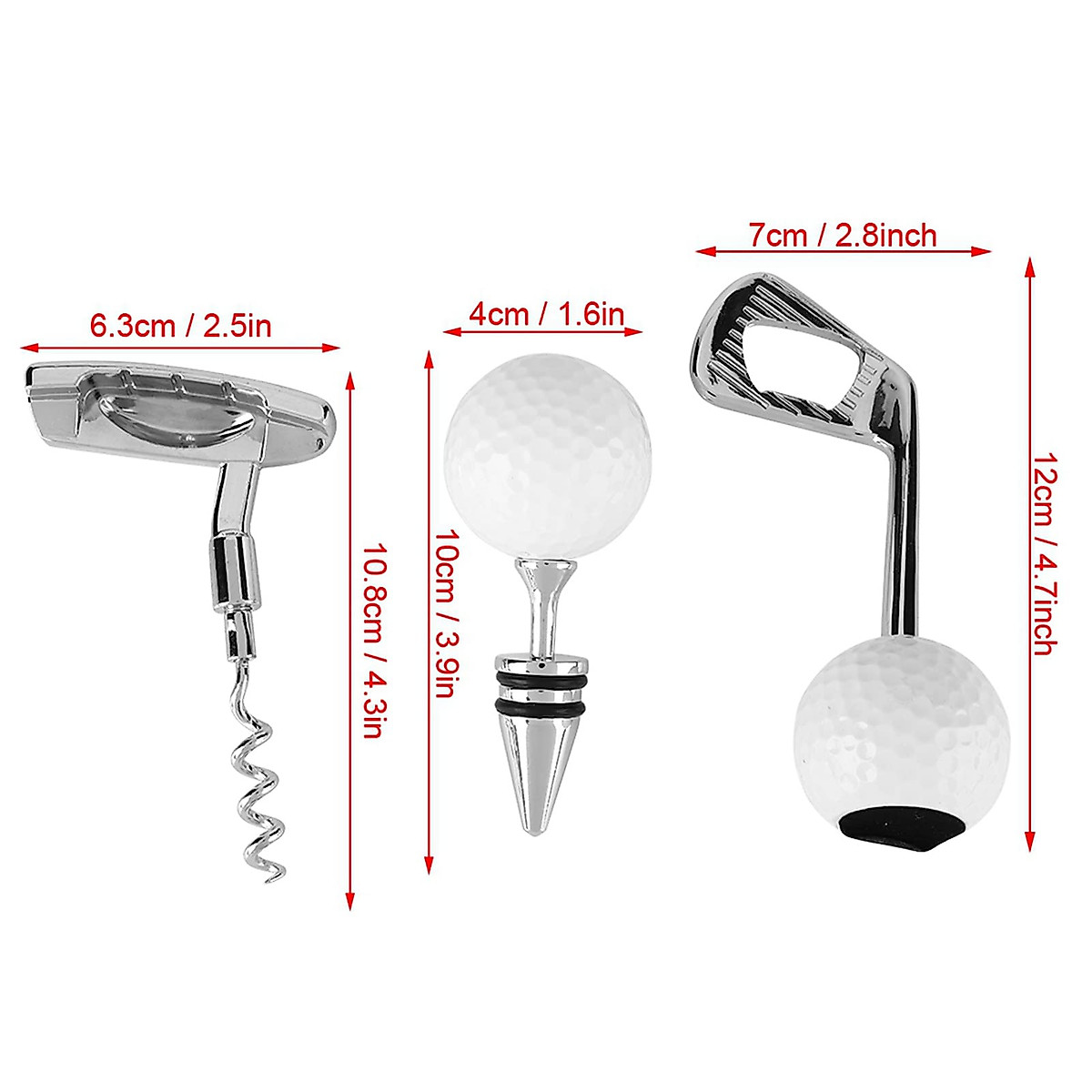 Wine Opener Set, Golf Bottle Opener, Manual Wine Bottle Opener, Zinc Alloy Handle Corkscrew Kit, for Wedding Birthday Day Wine Gift Set, for Golf Lovers and Beer Lovers (3 Pcs)