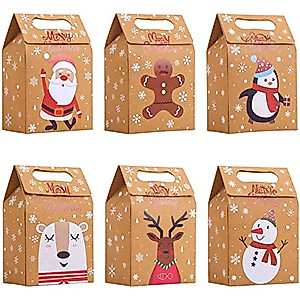 STEFORD Christmas Kraft Paper Gift Boxes,24PCS Christmas Candy Gift Treat Bags for Xmas Party Supplies