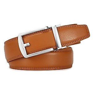Lingli Men's Belt Ratchet Dress Belt with Automatic Buckle Brown/Black-Trim to Fit-35mm wide-200-110-TAN