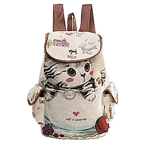Lurryly Cat Print Canvas Backpacks Women's Girls School Bags Travel Backpack Rucksack
