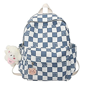 Preppy Aesthetic Mini Cute Fresh Checkered Backpack Plaid backpack School Bookbag Lightweight Bookbag Supplies Travel Bag for Girls (Blue)