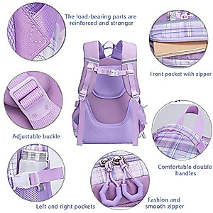 KEBEIXUAN Cute Backpack for School Girls, Multi-Pockets Kids Backpack Large Capacity Bookbag for Girls Age 6-12 (purple)
