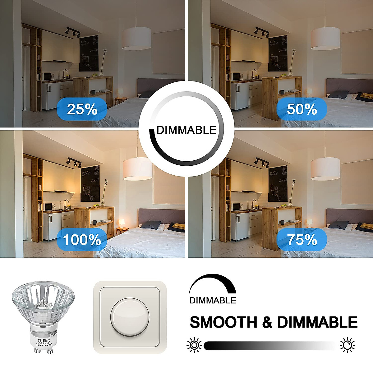 Lacnooe GU10 Halogen Bulb 25 Watt NP5 Replacement Bulb for Candle Warmer, Scent Wax Burner, Fragrance Melt, GU10+C 120V 25W Warming Bulb, MR16 JDR Dimmable, Warm White 2700K (6 Pack)