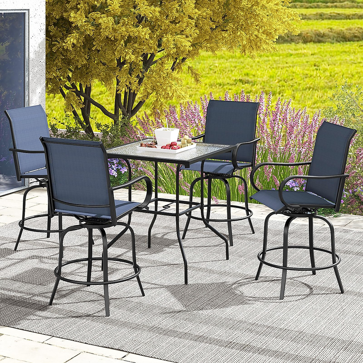 Giantex Set of 2 Swivel Outdoor Bar Stools, All-Weather Bar Height Patio Chairs, 330LBS Capacity, 360 Rotating Outside Bar Chairs with High Back Armrests, for Porch Yard Lawn Garden Pool (Navy)