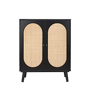 ORRD Sideboard Buffet Cabinet, High Kitchen Storage Cabinet with Rattan Doors and Adjustable Shelves, Accent Home Furniture for Living Room, Bedroom (Black)