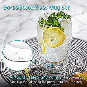 Bivvclaz Double Walled Glass Coffee Mugs, 2-Pack 15 Oz Borosilicate Glass Coffee Cups, Thermo Insulated Glass for Latte Cappuccino Americano Tea milk Beverage, Clear