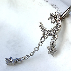 Pierced Owl 14GA 316L Stainless Steel Moon and Stars Dangling Belly Button Ring
