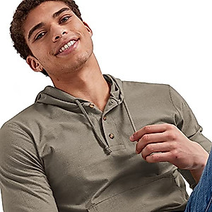 Hanes Men's Originals Tri-Blend Jersey, T-Shirt Hoodie with Henley Collar, Oregano PE Heather, Large