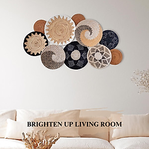 ChumDecor Set of 10 Handcrafted Boho Wall Basket Decor, Wall Hanging Baskets, Decorative Plates for Wall, Handmade from Vietnam Unique Wicker Wall Art Decor