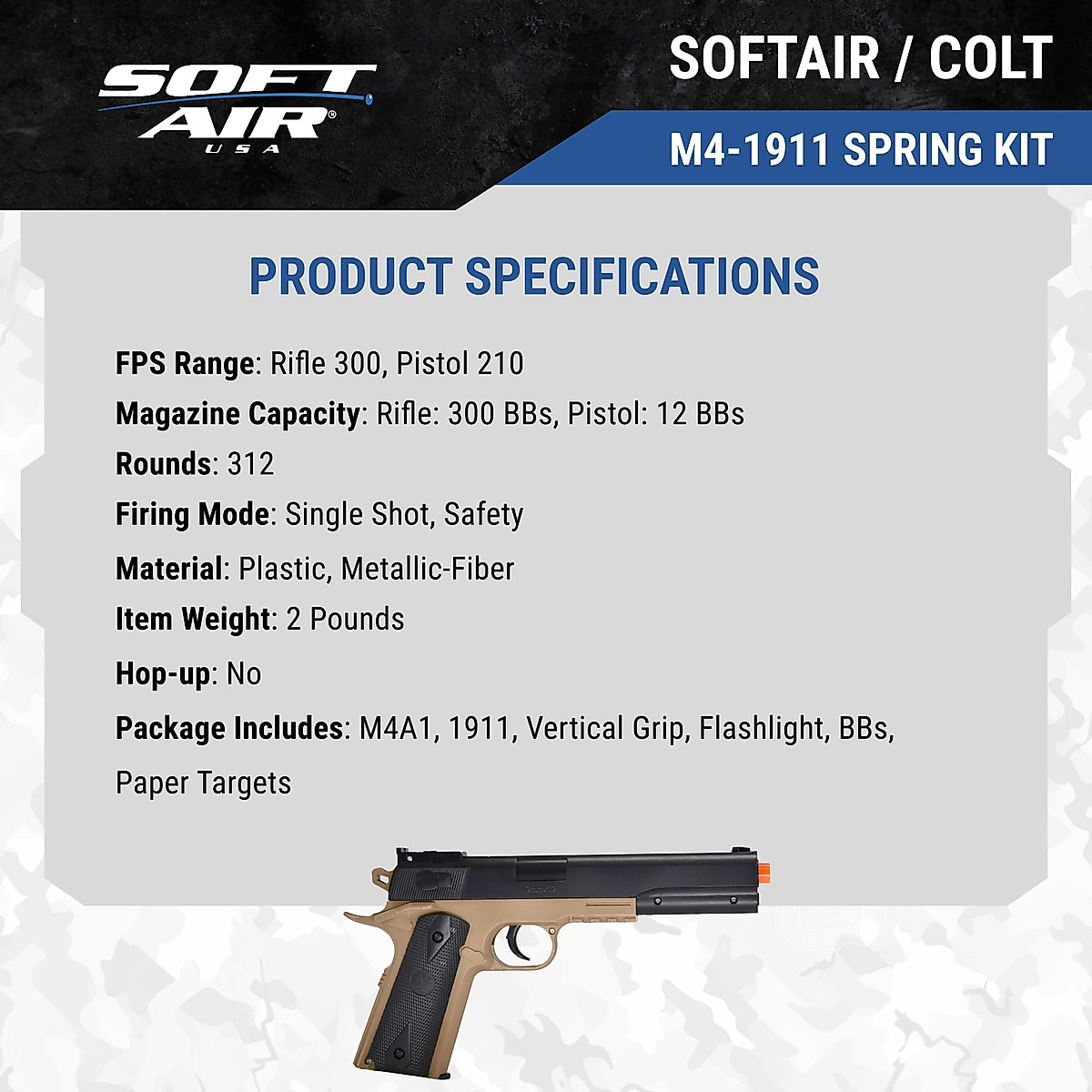 Colt Soft Air RIS Spring Airsoft Rifle and Pistol On-Duty Kit, Tan (180790)