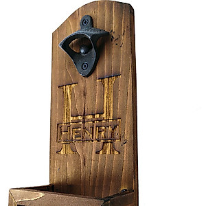 Personalized Wall Mount Rustic Walnut Wooden Bottle Opener with Cap Catcher, Wall Mounted Bottle Opener, Groomsman Gift Best Man Gift Birthday Gift Wedding Gift for Him