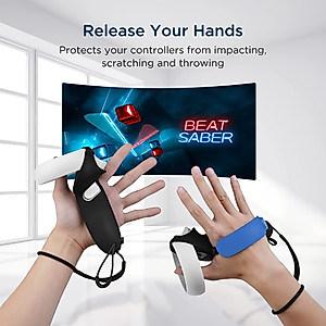 KIWI design Controller Grips Cover for Quest 2 Accessories with Battery Opening, Adjustable with Knuckle Straps, Perfect Match for Beat Saber
