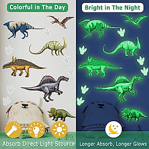 Glow in The Dark Dinosaur Wall Decals Stickers, Glowing Dinosaur Wall Stickers Self-Adhesive for Ceiling, Removable Wall Stickers for Boys Bedroom Kids Girls Baby Nursery Gift