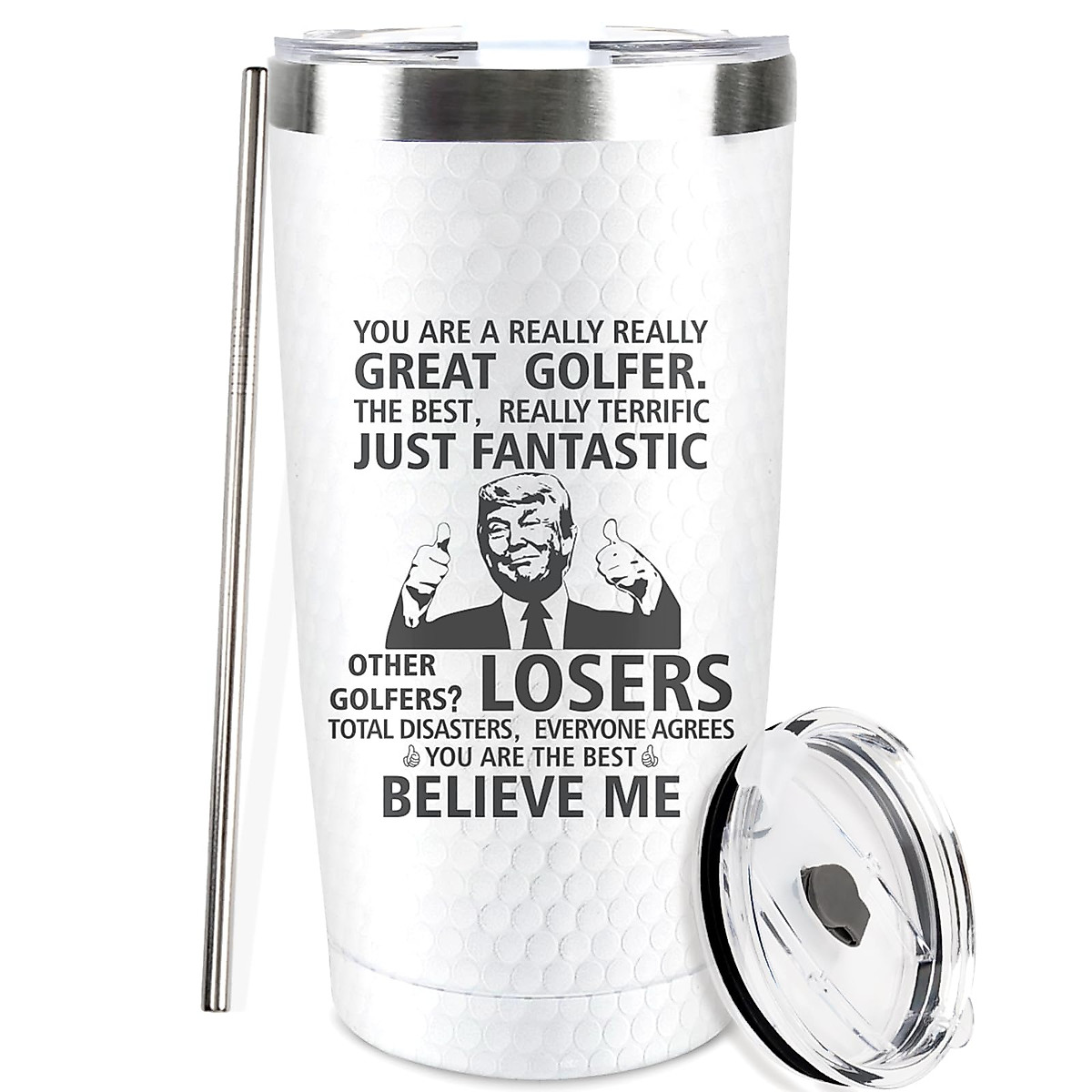 OOINQQ Golf Gifts for Men Unique, 20 OZ Trump Golf Tumbler Cup Stainless Steel Tumbler Mug with Straw,Lid and Keychain for Boyfriend Dad Husband Grandpa Golfers Father's Day