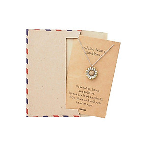 quan jewelry Sunflower Necklace for Women, Gift for Mother with Inspirational Greeting Card (Two Tone)