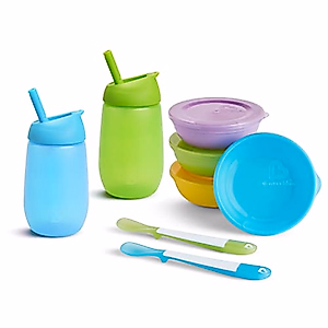 Munchkin Love-a-Bowls and Simple Clean Cup Set, Includes 4 Bowls, 4 Lids, and 2 Straw Cups