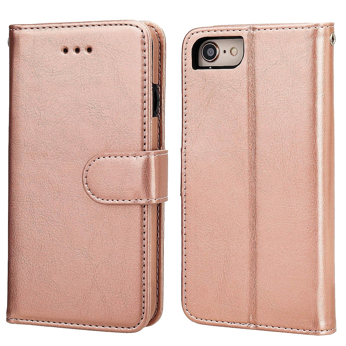 Bocasal for iPhone SE (2022)/SE (2020)/8/7 Wallet Case with Card Holder PU Leather Magnetic Detachable Kickstand Shockproof Wrist Strap Removable Flip Cover for iPhone 7/8/SE2/SE3 4.7 inch (Rose Gold)