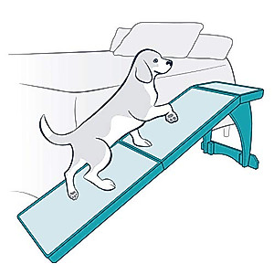 PetSafe CozyUp Bed Ramp - Durable Wooden Frame Supports up to 120 lb - Furniture Grade Wood Pet Ramp with White Finish - High-Traction Carpet Surface - Great for Older Dogs and Cats