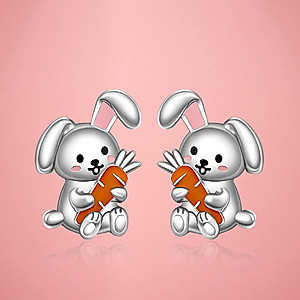 Easter Bunny Earrings Sterling Silver Hypoallergenic Cute Rabbit Carrot Animal Stud Earrings Jewelry Easter Gifts for Women