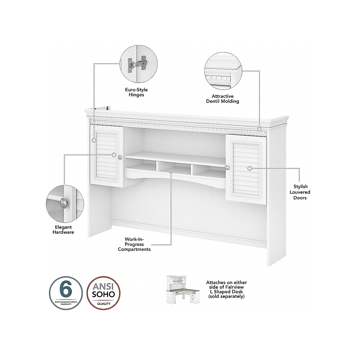 Bush FV003G2W 60-Inch L-Shaped Desk w/Hutch, Lateral File Cabinet Shiplap Gray/Pure White