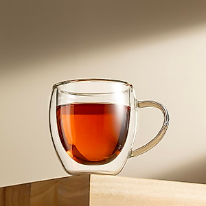 CNGLASS 5oz Espresso Mugs (Set of 4),Double Wall Insulated Glass Coffee Mugs with Handle,Espresso Shot Glasses,Clear Expresso Coffee Cups