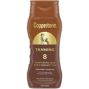 Coppertone Tanning Sunscreen Lotion, Antioxidant, Water Resistant Body Sunscreen SPF 8, Broad Spectrum SPF 8 Sunscreen, 8 Fl Oz Bottle For All Skin Tone