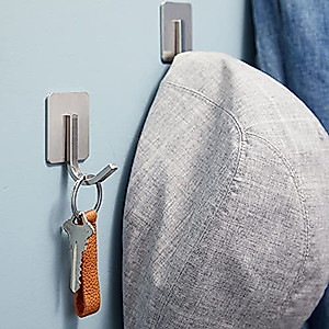 J Shape Adhesive Wall Hooks, Heavy Duty Stainless Steel for Hanging (2.4 in, 6 Pack)