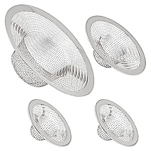 Juvale 4-Pack Mesh Sink Strainer for Kitchen, Stainless Steel Drain Screen Stoppers for Bathroom, Basket for Bathtub Hair, Wire Filter Drain Catcher (3 Assorted Sizes)