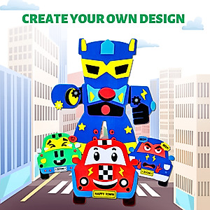 VKPI 4 Pieces EVA Foam Art Crafts Gift Kit, Creative Make Your Own Cars, Cartoon Foam Paper Craft Projects for Kids Ages 4+ Toddler, Preschool Learning Toy for Birthday Party Favor Supplies