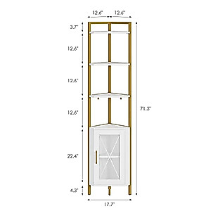 HITHOS 71" Tall Corner Shelf, 6-Tier Corner Bookcase, Gold Bookshelf with Storage Cabinet, Modern Display Shelf, Free Standing Storage Rack Plant Stand for Living Room, Bedroom, Home Office, White