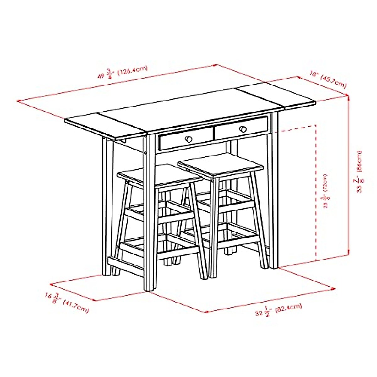 Winsome Mercer Double Drop Leaf Table with 2 Stools