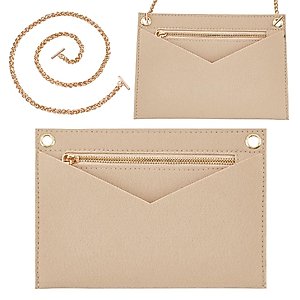 WADORN 1 Set Purse Organizer Insert Conversion Kit with Gold Chain, 8.62x6.1 Inch Felt Handbag Organizer Insert 24 Inch Chain Inner Pocket Liner Clutches Envelope Bag Handbag Convert Accessory, Beige