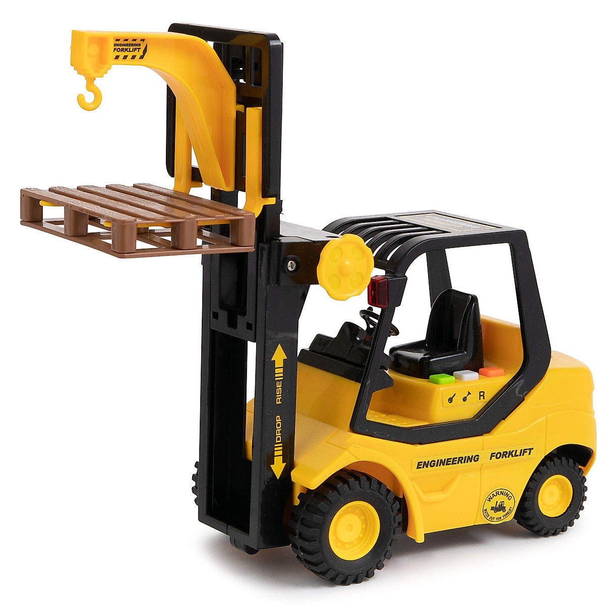 Toy To Enjoy Forklift Truck with Pallet & Cargo – Friction Powered Wheels & Manual Lifting Control - Heavy Duty Plastic Lifting Vehicle Toy for Kids & Children