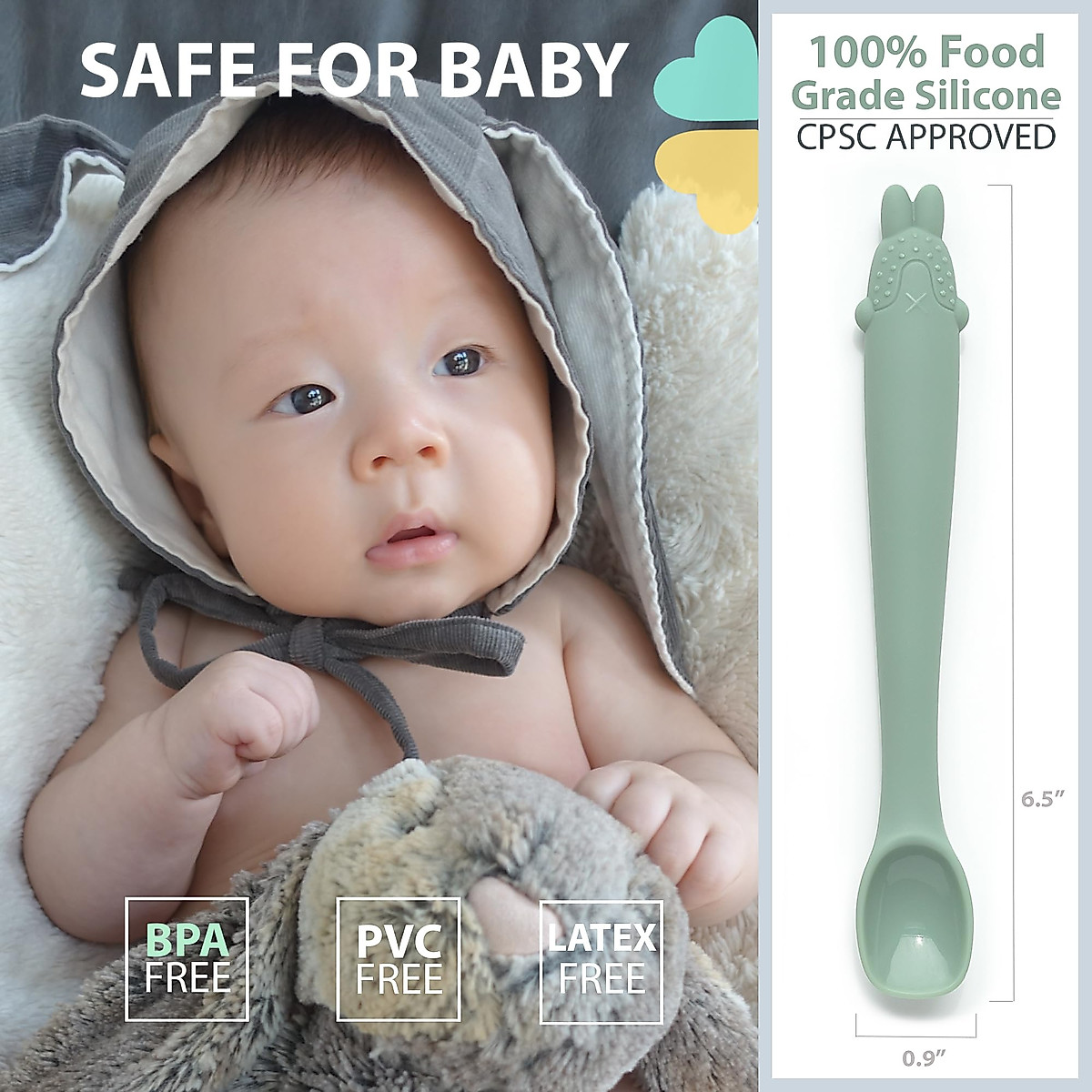 Silicone Baby Feeding Spoons-First Stage, Bendable Utensils for Infant & Parent-Baby Led Weaning, Toddler Self-Feeding & Training-Soft-Tip, Chewproof Teether l 4 Months + [5 Pack with a Portable Case]