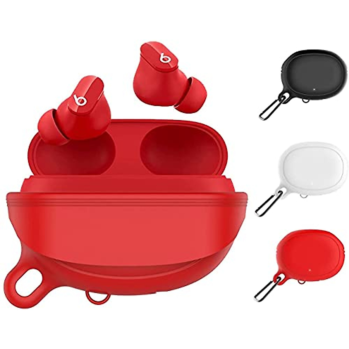 SCALZDK Apple Beats Studio Buds Folded Case Cover Anti-Lost Waterproof Case Headphone Cover Style 2021 New Wireless Earbuds Red Heavy Duty Silicone Protective Skin Sleeve with Hook Accessories (Red)