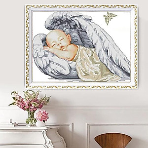 QAZWSX Diamond Painting by Number Kits Angel Baby (30x40cm/12x16in) Full Drill DIY 5D Diamond Art Pictures Crystal Cross Stitch Canvas Embroidery Gift for Home Living Room Bedroom Wall Decor