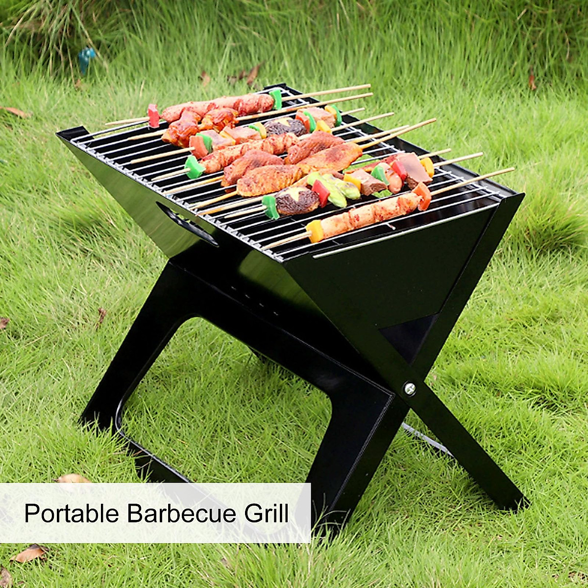 Charcoal Grills, Portable Metal Barbecue Grill, Small BBQ Grill for Adult, Folding Tabletop Grill for Outdoor Cooking Camping Beach Traveling Picnic Backyard, Black