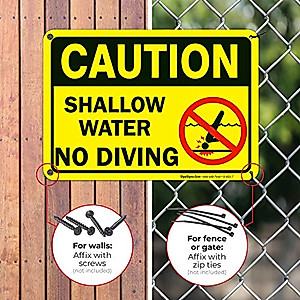 Swimming Pool Sign, Shallow Water No Diving 10x7 Inches, Rust Free .040 Aluminum, Fade Resistant, Made in USA by Sigo Signs
