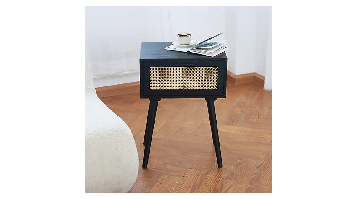 Stylish AWASEN Mid Century Nightstand with Rattan Drawer