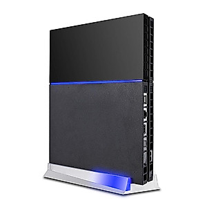 KlsyChry Vertical Stand for PS4 White, Blue Light Base Led PS4 Bracket Mount Holder Stand for PlayStation 4 Console with 3 USB Hub Ports -White