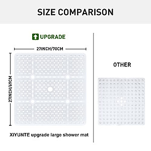 XIYUNTE Large Square Shower Mat Non Slip - 27x27inch Shower Mats for Showers Anti Slip - Square Shower Stall Mat for Shower Floors | Secure Suction Cups and Drain Holes - Machine Washable - Clear