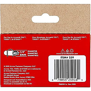Arrow 259 T25 Heavy Duty Steel Staples for Installing Low Voltage Wires and Cables, Use with Holiday Lights, Doorbells, Alarm Systems, 1100-Pack, 9/16-Inch Leg Length, 5/16-Inch Crown Width