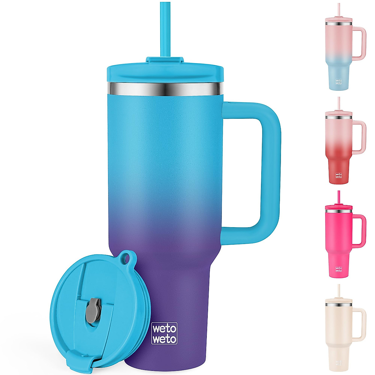 40oz Tumbler with Handle | Insulated Stainless Steel Travel Mug | 34Hrs Cold & 10Hrs Hot Retention | 100% Leakproof Lid & Straw | Dishwasher Safe + Car Cup Holder Fit (Light Blue Violet Gradient)
